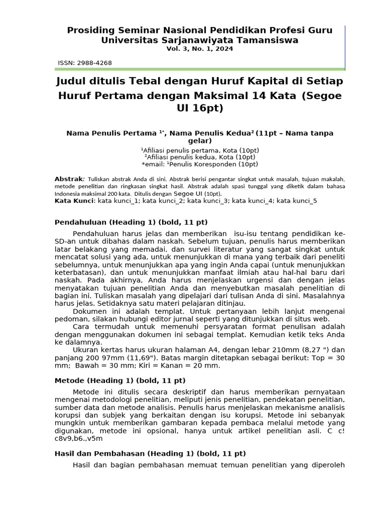 Template Prosiding Seminar Nasional PPG UST 2024 | PDF