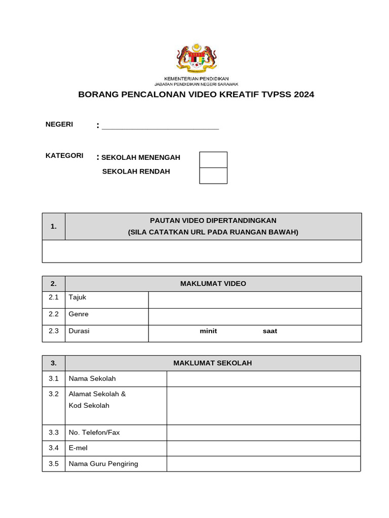 Borang Pencalonan Video Terbaik TV PSS 2024 | PDF