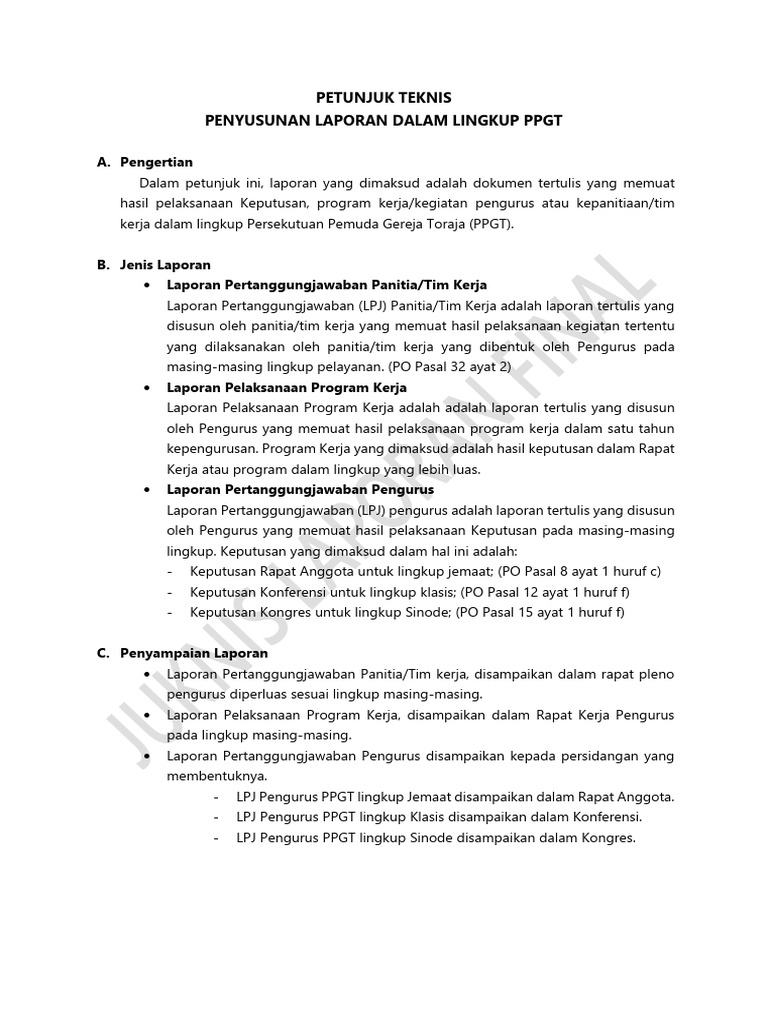 Petunjuk Teknis Laporan PPGT New | PDF
