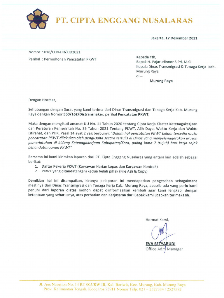 Laporan Pencatatan PKWT | PDF