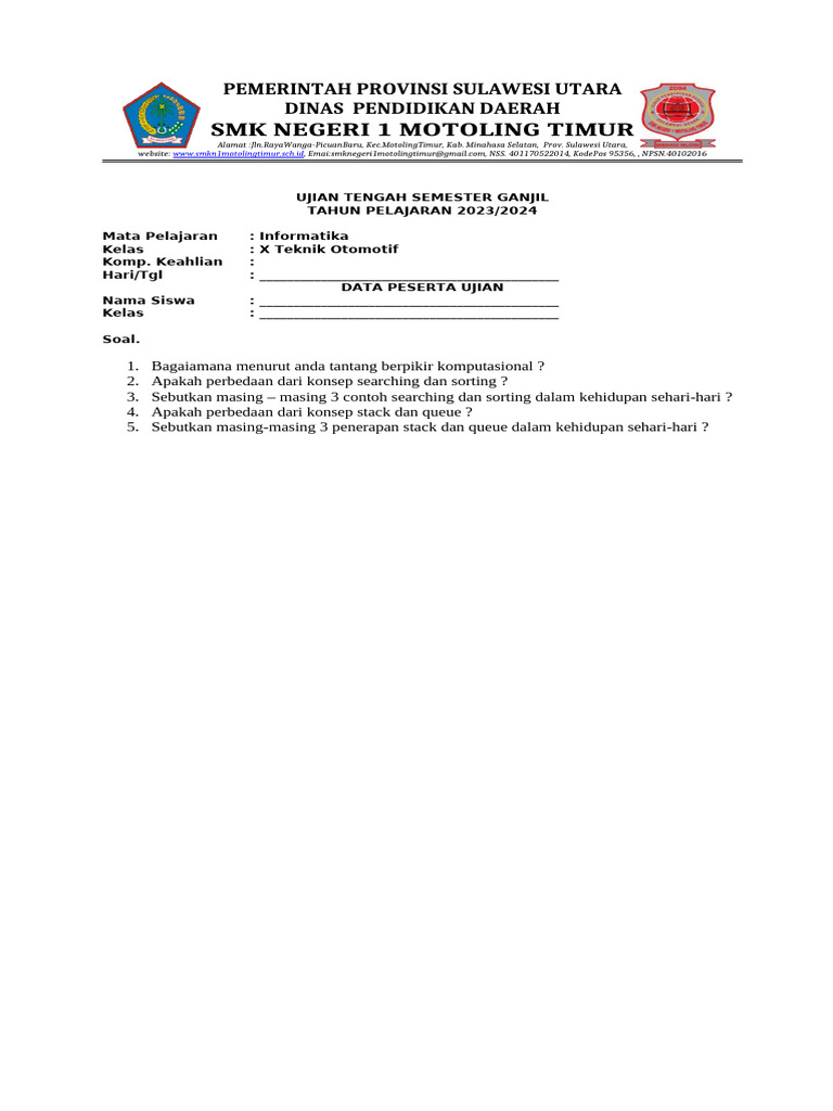 Soal Informatika 1 Pdf