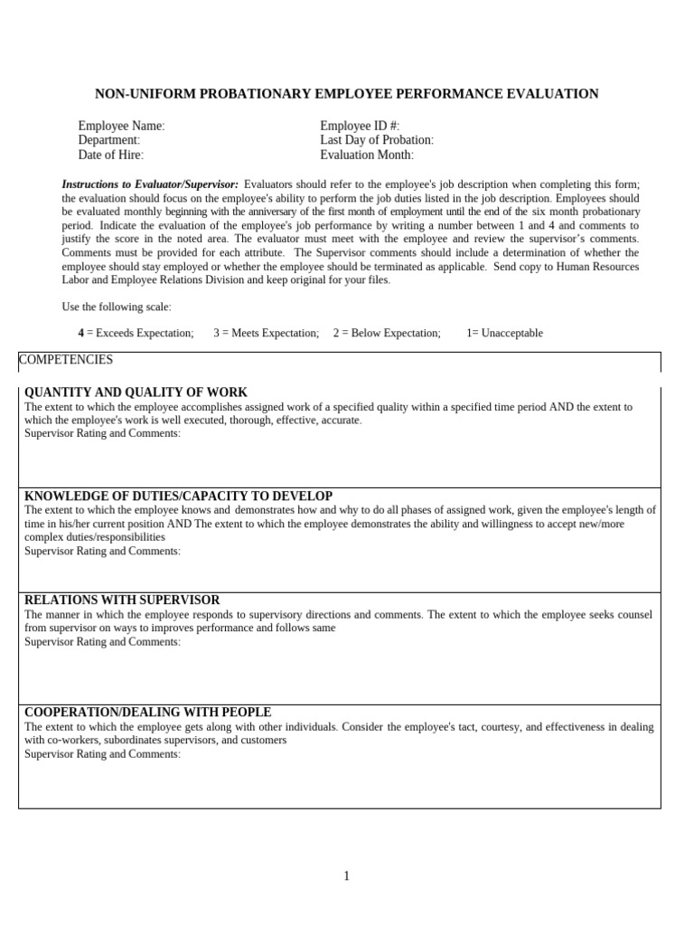 Probationary Performance Evaluation Form | PDF