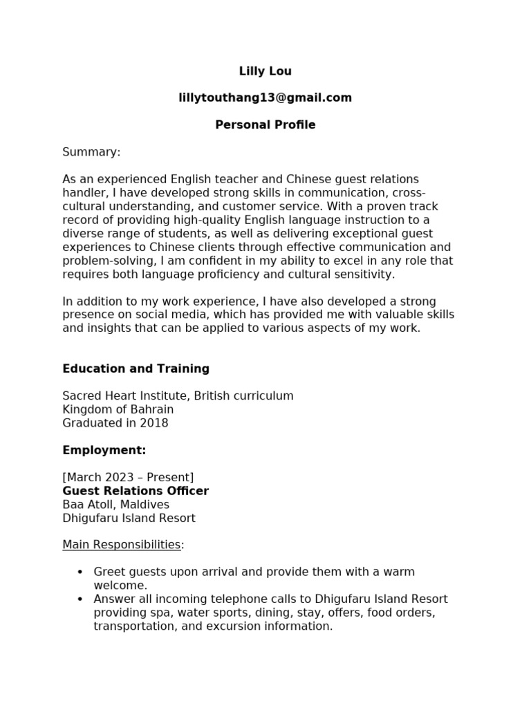 Lilly Lou Updated CV | PDF