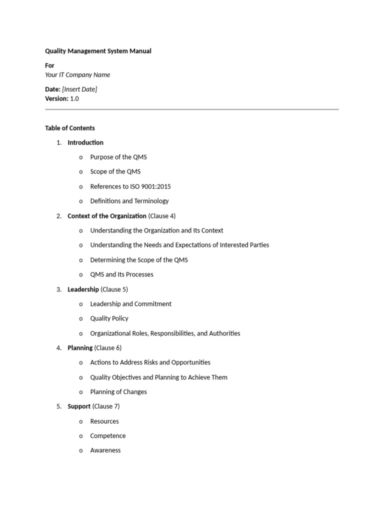 Quality Management System Manual IT | PDF