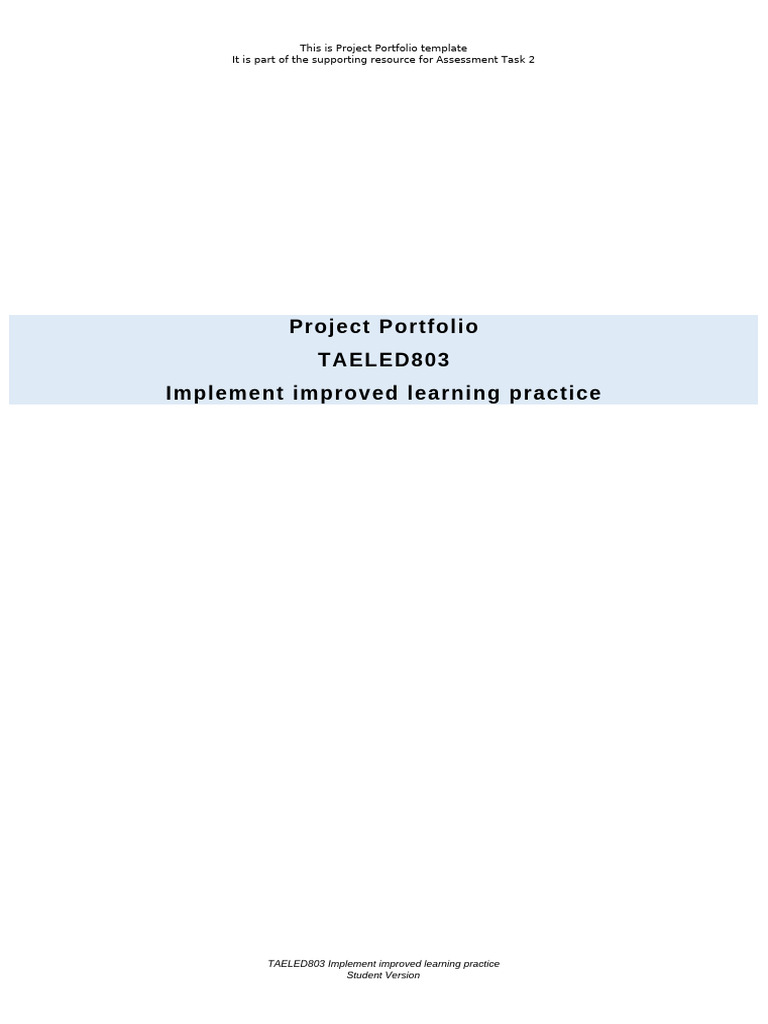 TAELED803 Project Portfolio Task 2 | PDF