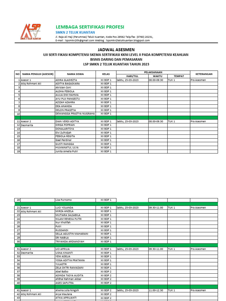 Jadwal USK BDP | PDF