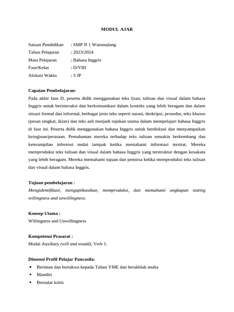 2 Modul Ajar (Chapter 2 Sub-Chapter Willingness) | PDF