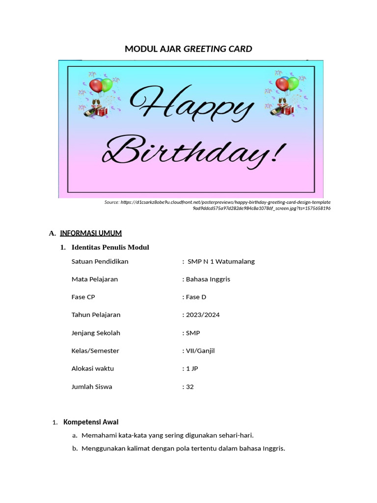 3.1 Modul Ajar Chapter 3 - Greeting Card | PDF