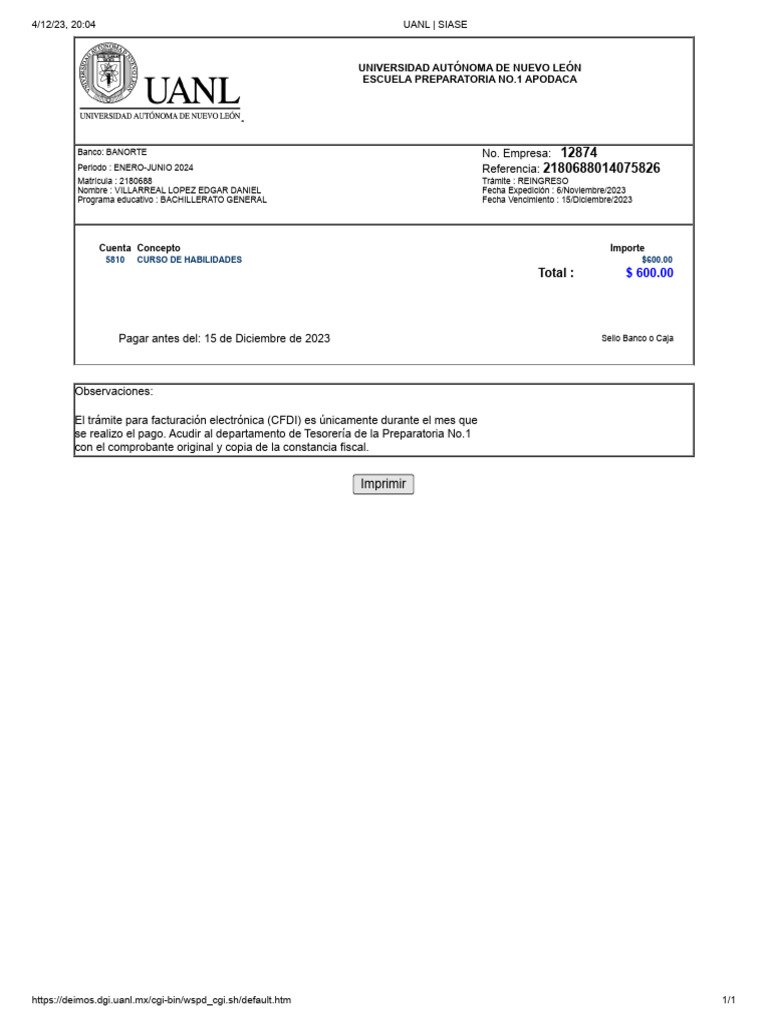 UANL - SIASE H | PDF