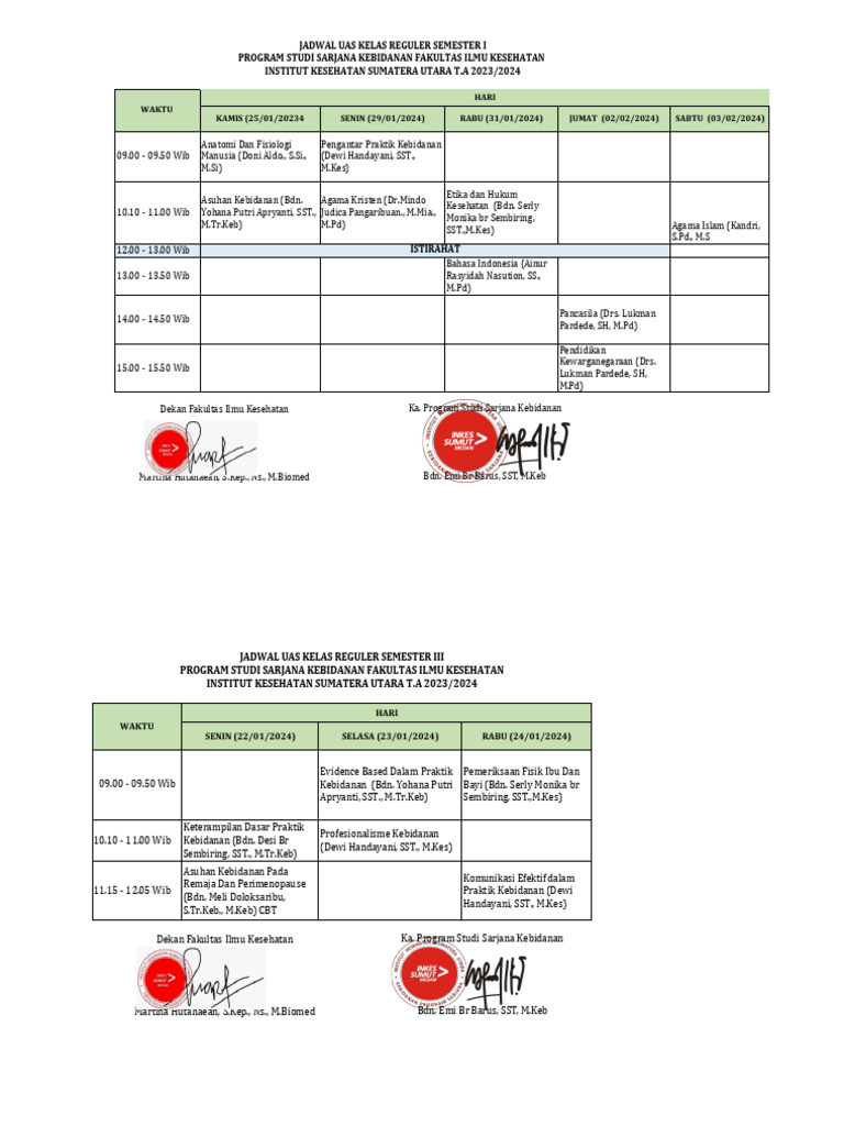 001 Jadwal UAS S1 Kebidanan 2023_2024 | PDF