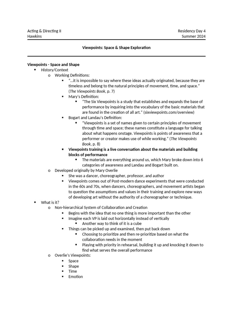 Viewpoints Day 1 Handout 24 | PDF