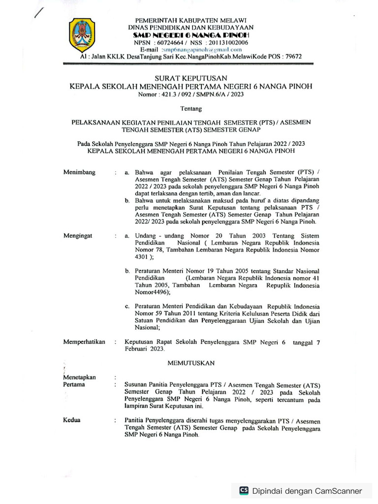 SK PTS STS Ganjil Genap 2023 | PDF