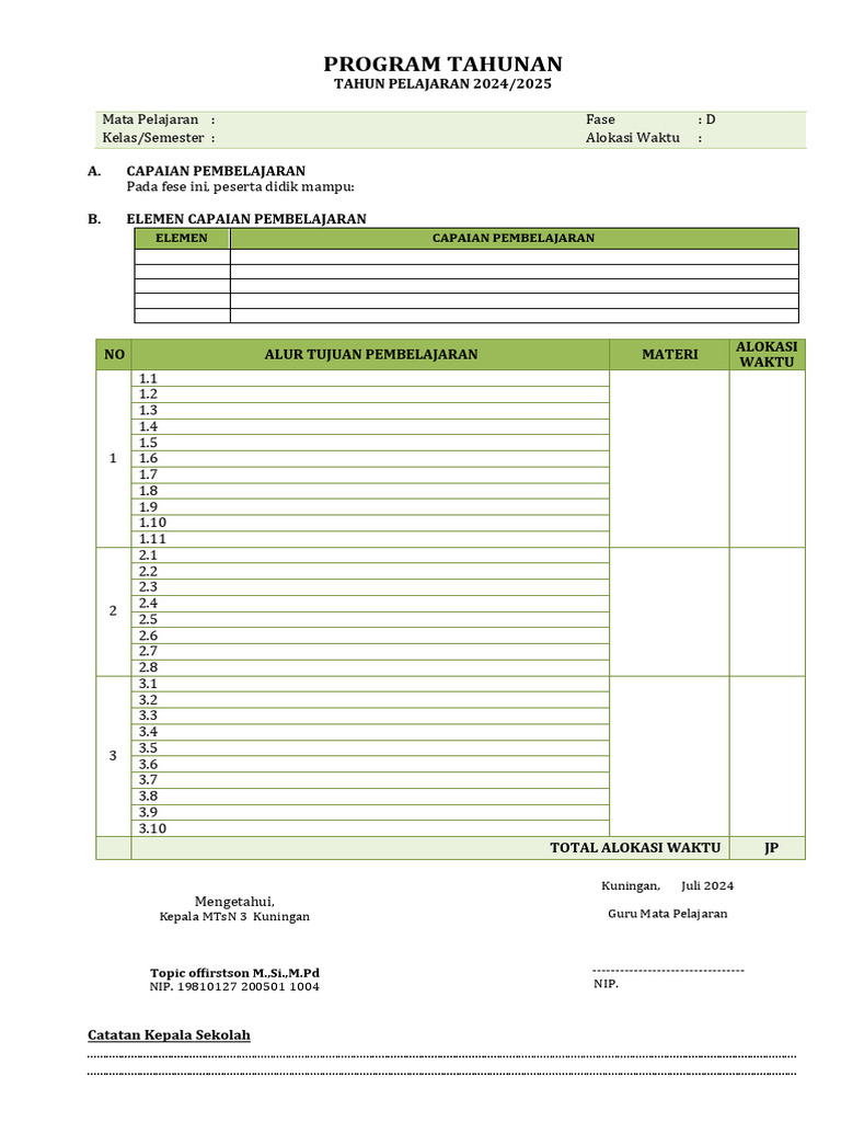 Format Program Tahunan | PDF