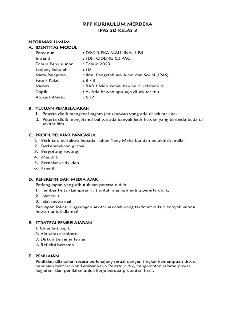RPP_KURIKULUM_MERDEKA_IPAS_SD_KELAS_3 | PDF