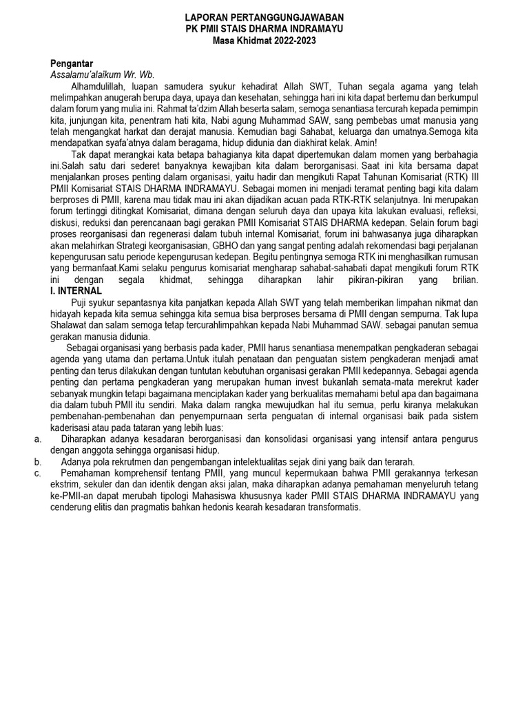 Contoh LPJ PMII | PDF