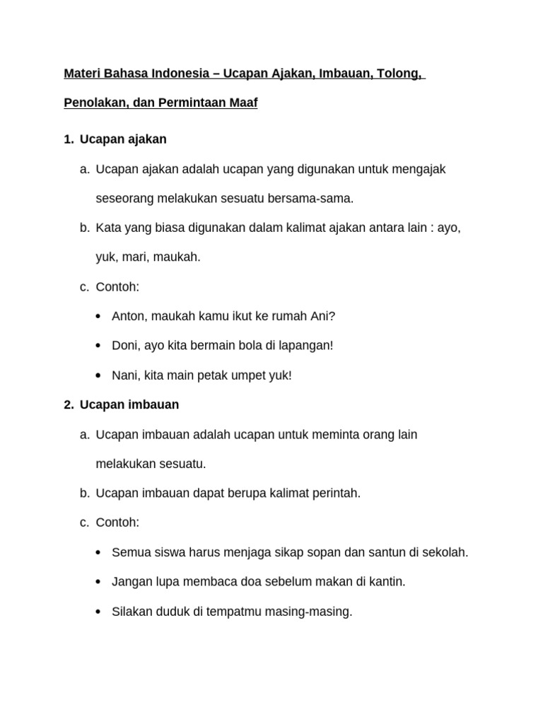 Materi Bahasa Indonesia - Ucapan Ajakan, Imbauan, Tolong, Penolakan ...
