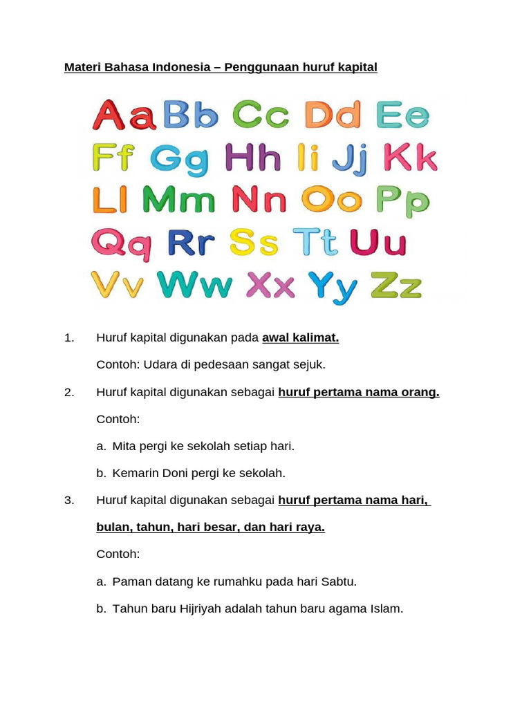 Materi Bahasa Indonesia - Penggunaan Huruf Kapital | PDF