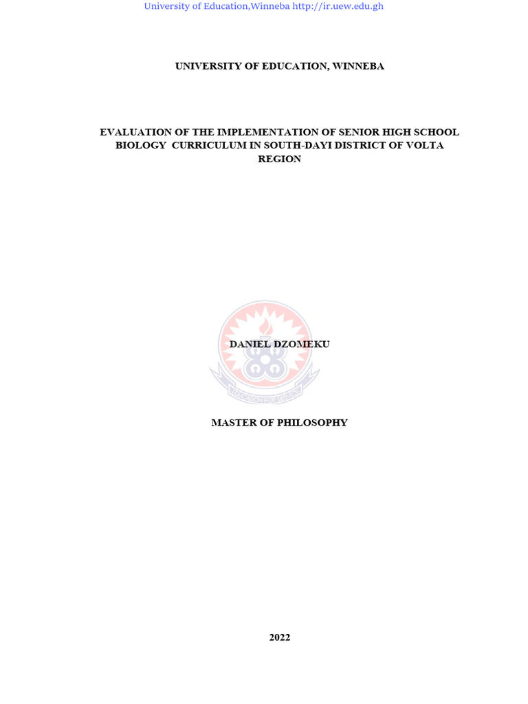 Evaluation of SHS Biology Curriculum Implementation | PDF | Curriculum ...