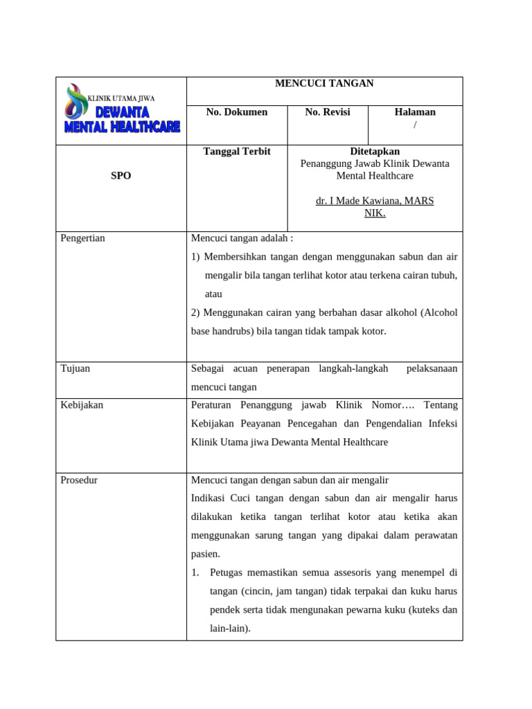 Spo Mencuci Tangan DMH | PDF