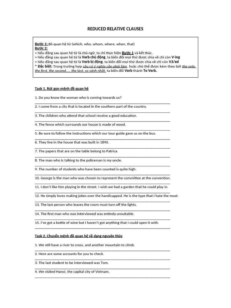 Reduced Relative Clauses | PDF