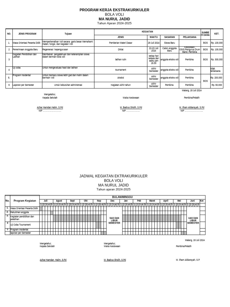 Program Kerja Dan Jadwal Bola Voli | PDF