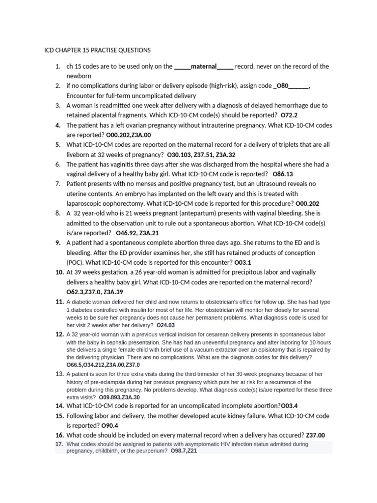 Icd Chapter 15 Practise Questions-1 | PDF