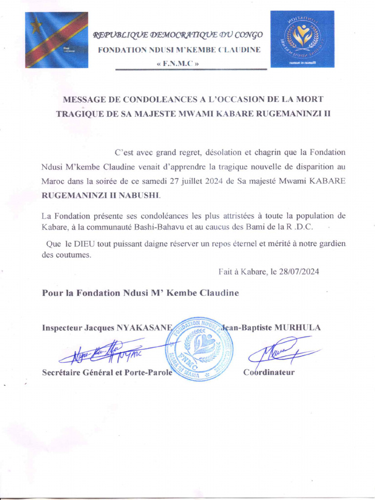 Message de Condoleance - 085231 | PDF