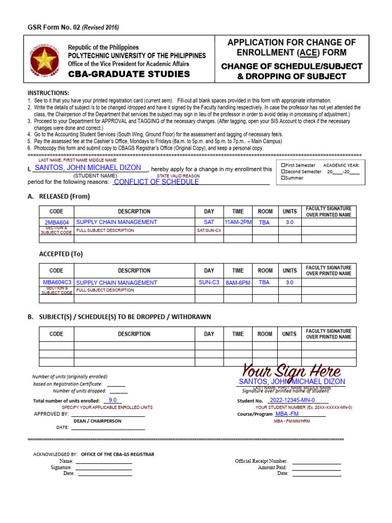 SAMPLE ACE Form - Changing | PDF