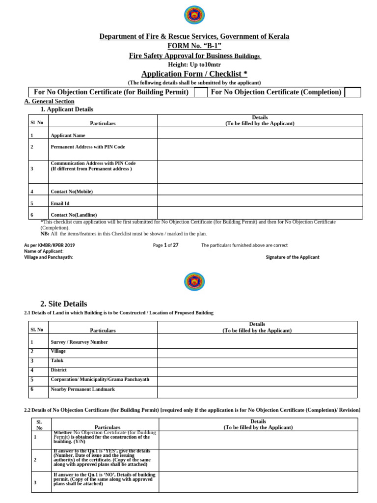 Kerala Fire Safety Approval Form B-1 | PDF | Stairs | Technology ...