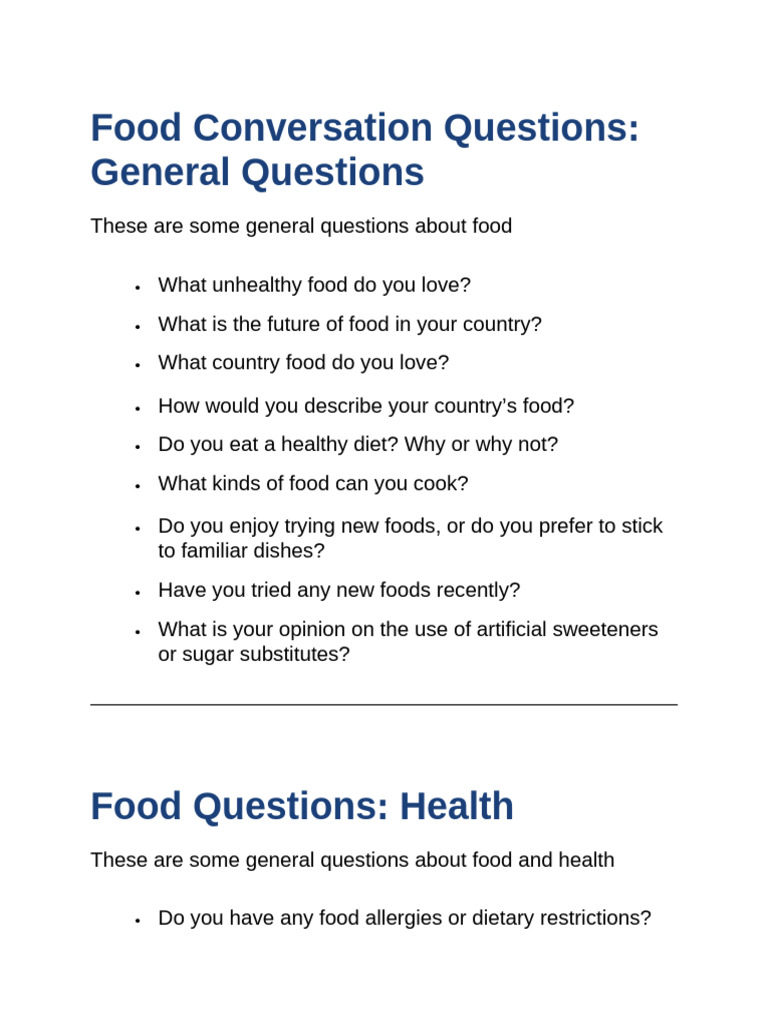 Food Conversation Questions | PDF
