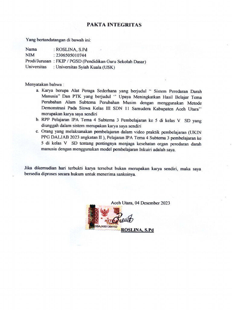 Pakta Intergritas Ukin | PDF