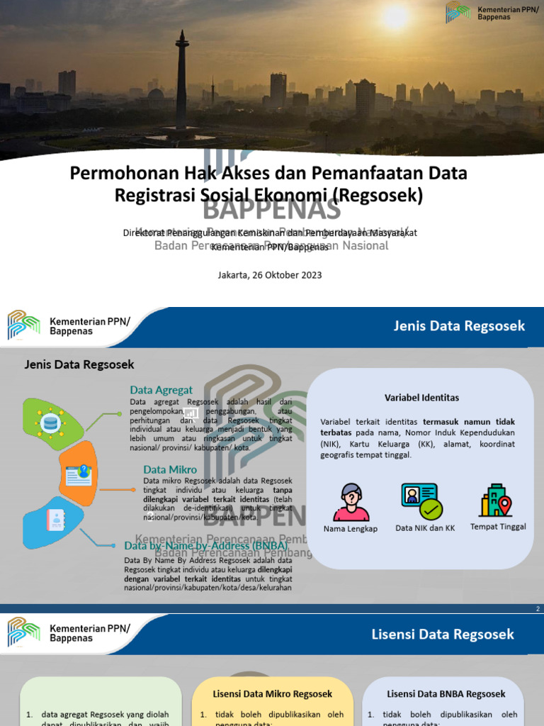 Bahan Sosialisasi Permohonan Hak Akses Data Regsosek (v03) | PDF