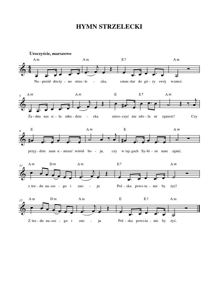 Hymn Strzelecki (Naprzód, Drużyno... ) (Nuty) | PDF