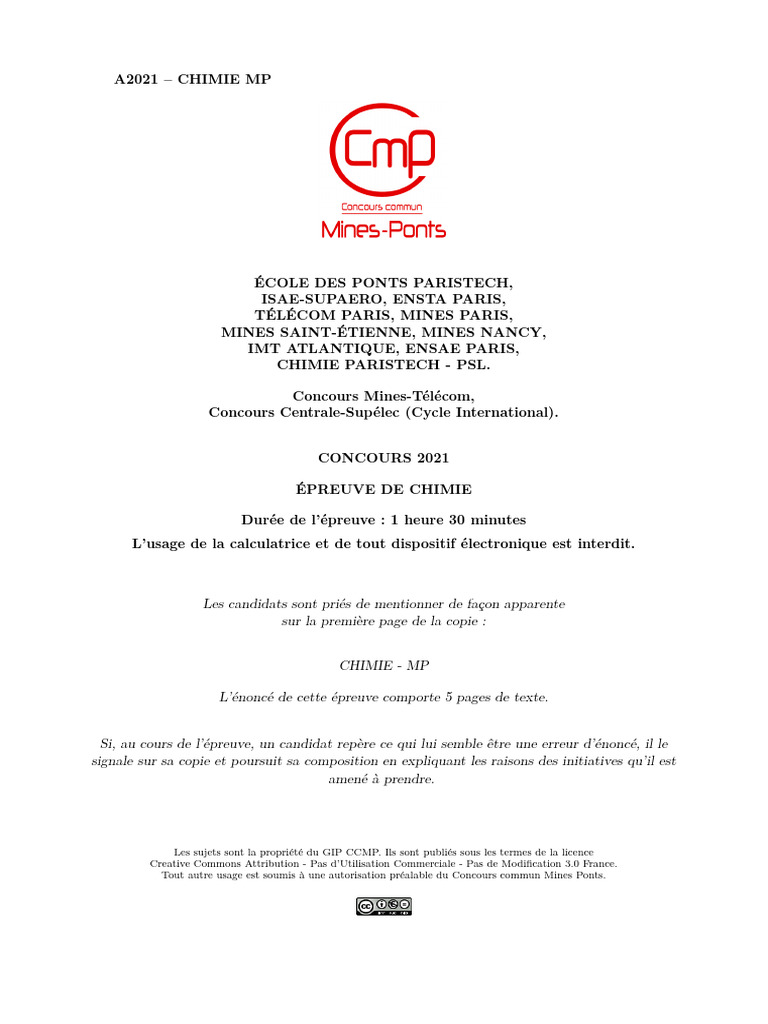 Chimie MP 2021 | PDF