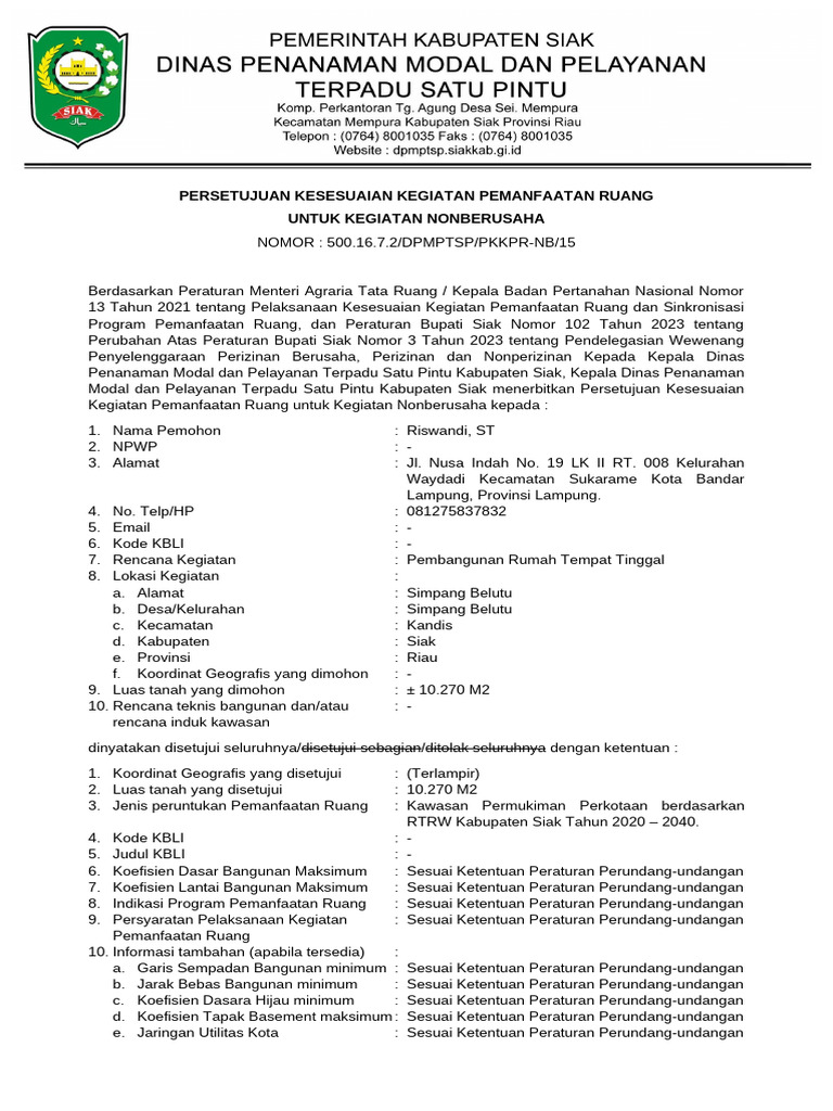 PKKPR Nomor 13 Tahun 2024 BNR | PDF