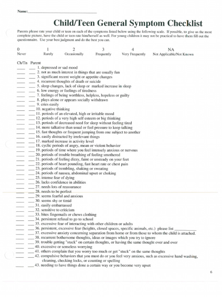 B-2 Youth, Young Adult General Symptom Checklist 2017 | PDF