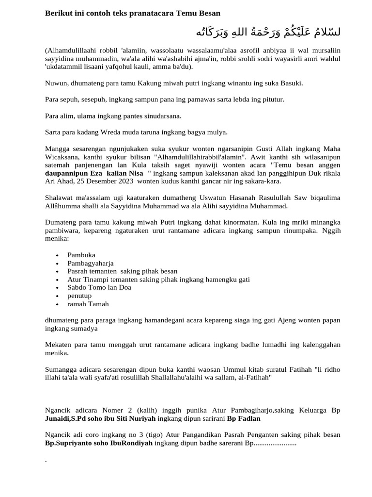 Contoh MC Teks Pranatacara Temu Besan | PDF