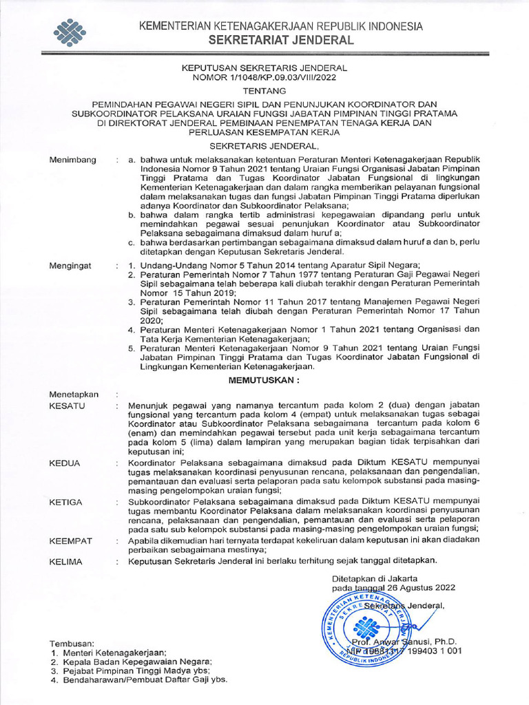 3 SK Pemindahan Pns Dan Penunjukkan Koordinator D - 240702 - 123742 | PDF