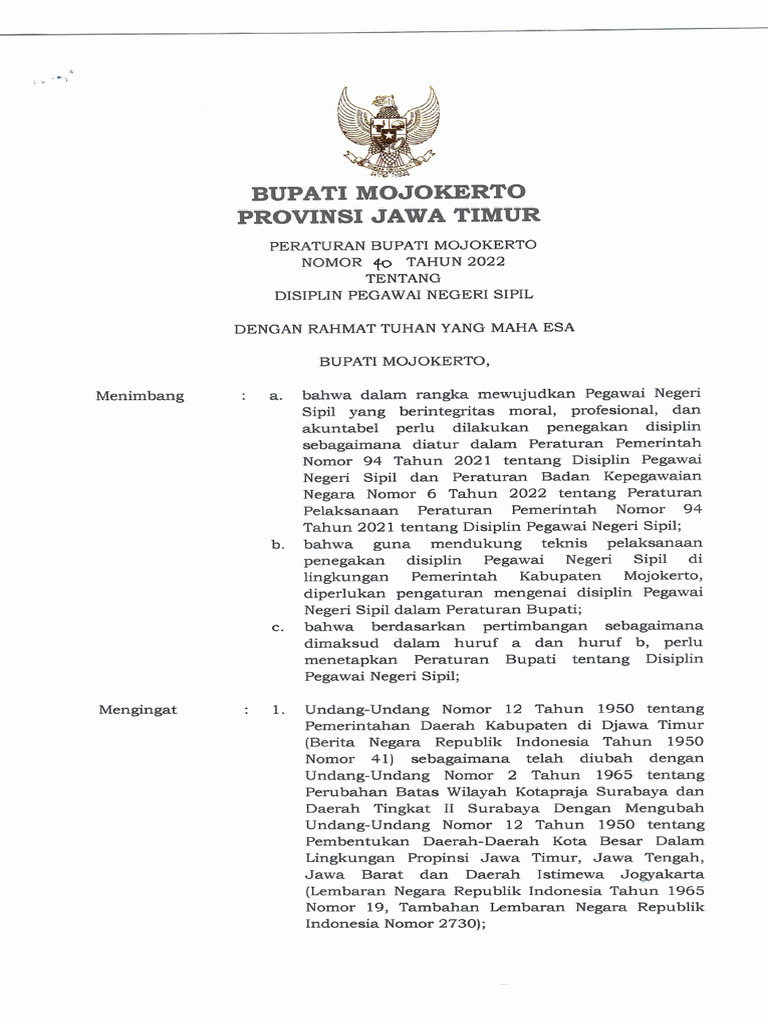 PERBUB DISIPLIN TAHUN 2022 Bagi PNS | PDF