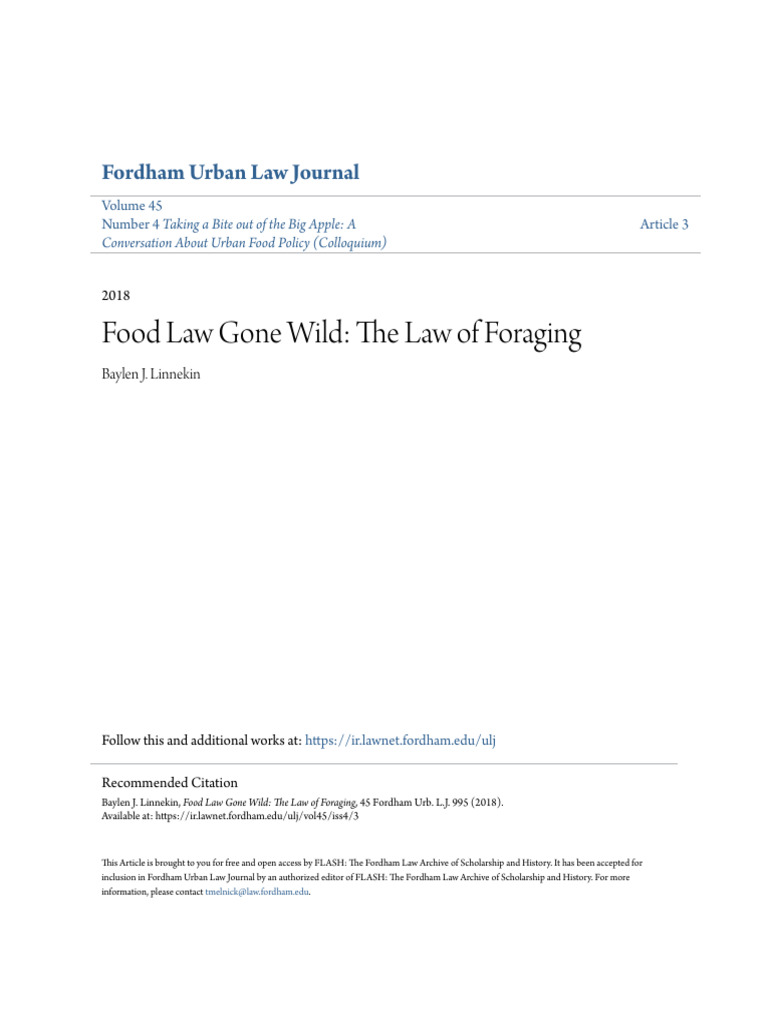 Food Law Gone Wild - The Law of Foraging | PDF