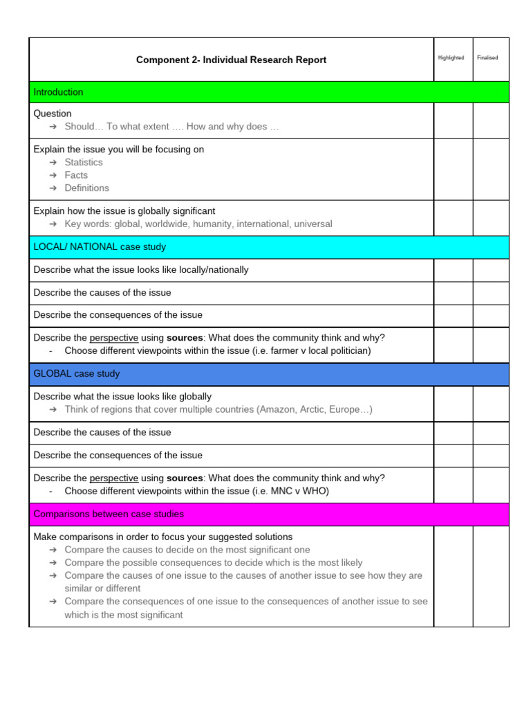 Individual Research Report Checklist IGCSE Global Perspectives | PDF