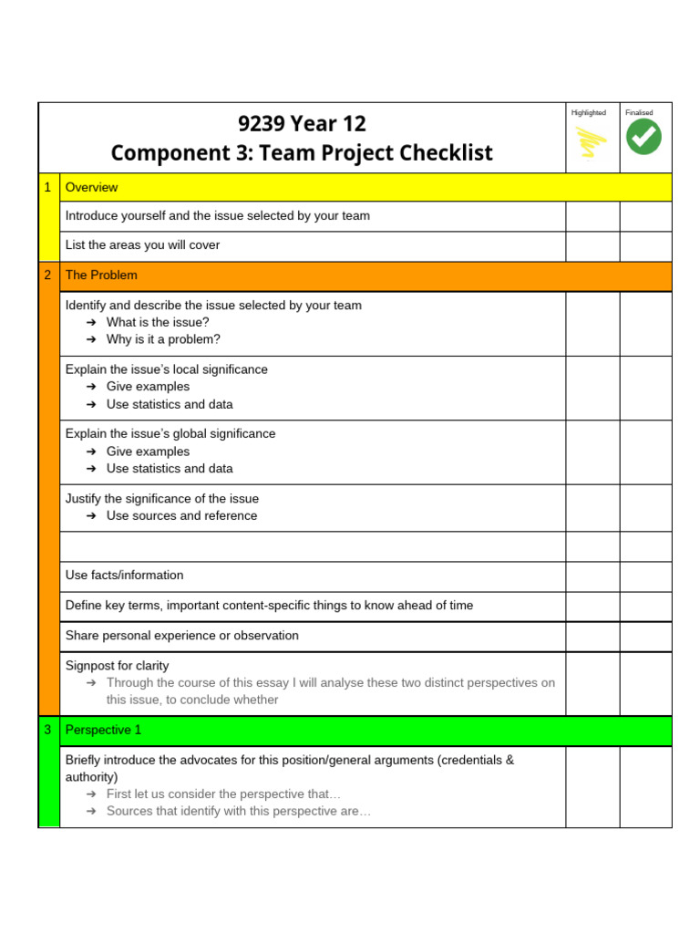 A/S Global Perspectives Team Project Checklist | PDF