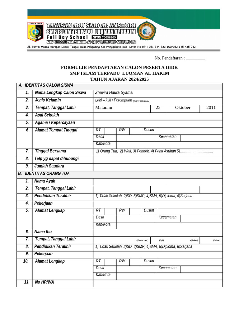 Formulir PPDB SMP IT | PDF