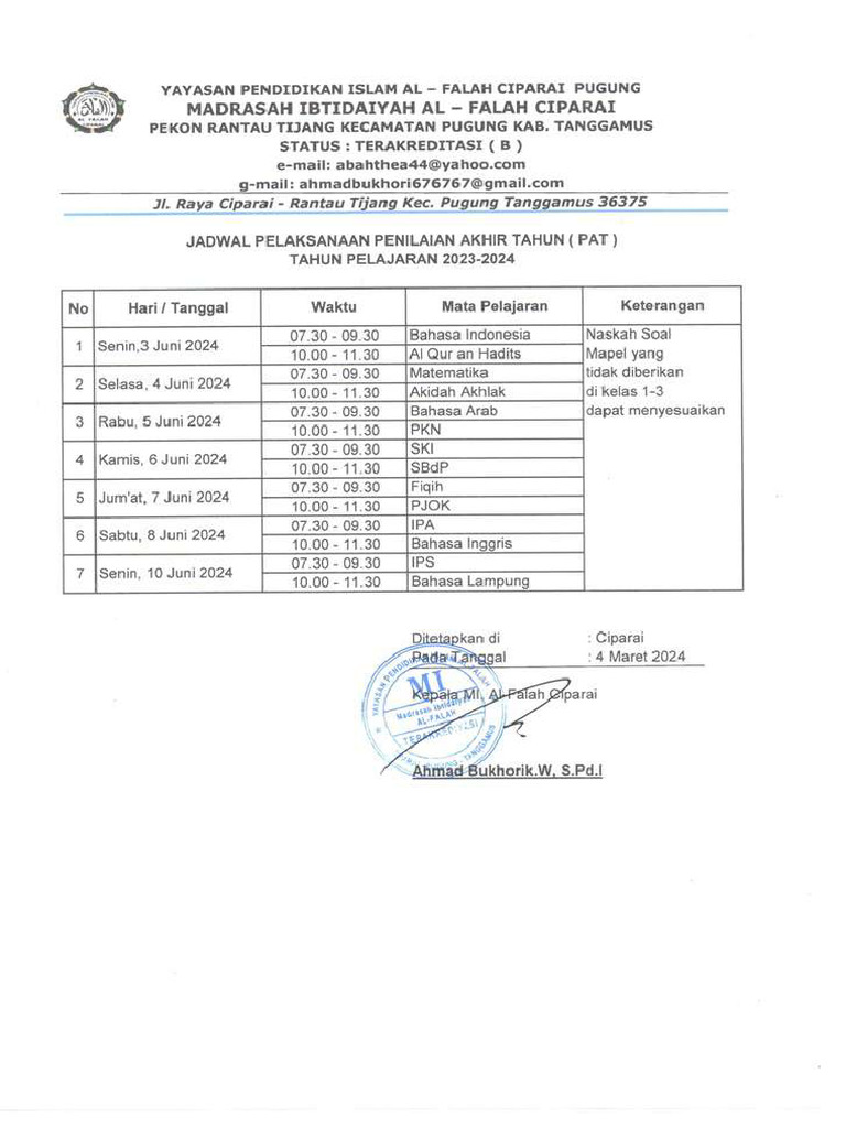 Jadwal PAT | PDF