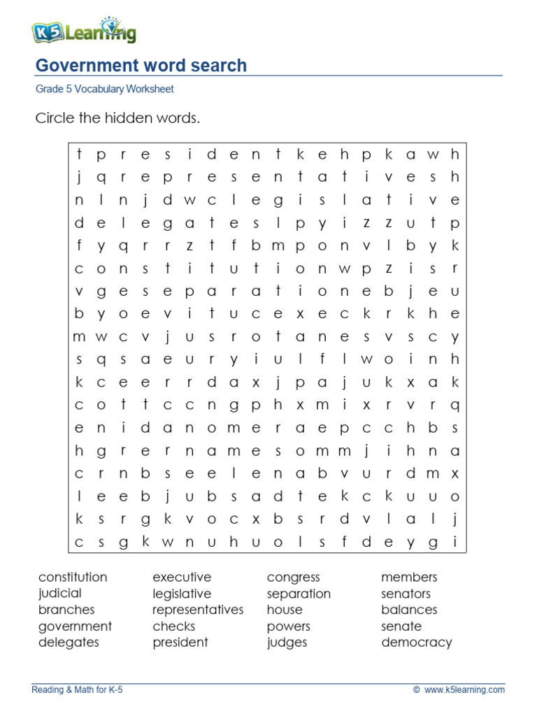Grade 5 Government Word Search | PDF