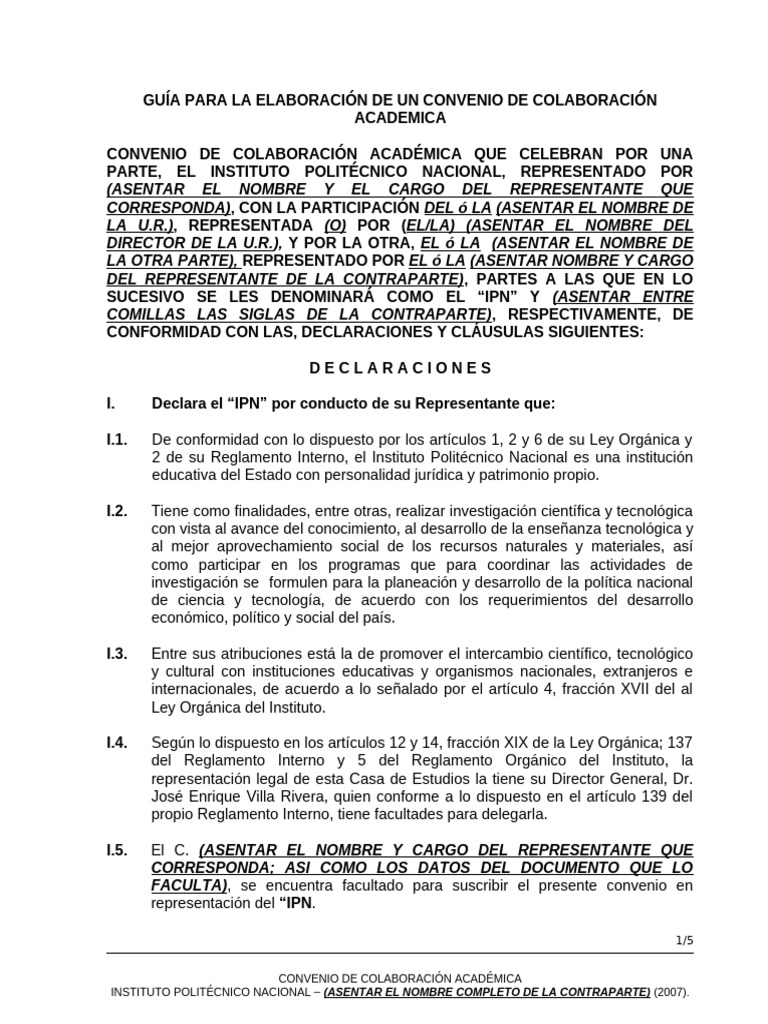 Formato de Convenio de Colaboracion Academica | PDF