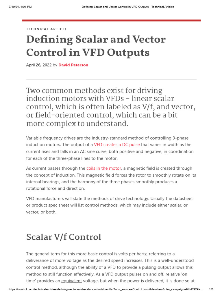 Defining Scalar and Vector Control in VFD Outputs - Technical Articles | PDF