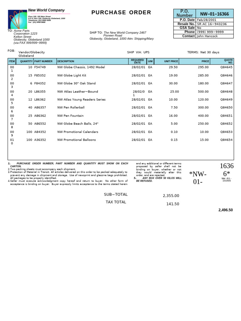 Free Simple Purchase Order Form | PDF