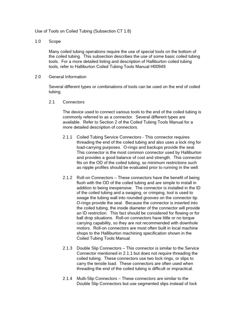 Use of Tools On Coiled Tubing | PDF | Pipe (Fluid Conveyance) | Home ...