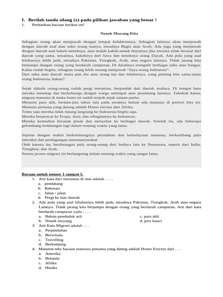 Bahasa Indonesia SAS Kelas IV 2023-2024 | PDF